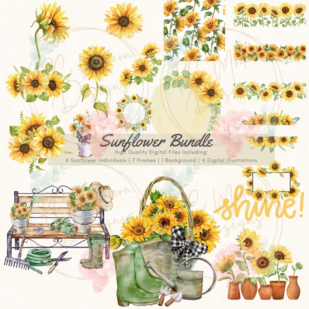 Sunflower Clipart, Sunflower PNG, Watercolor Sunflower Bouquet, Summer ...