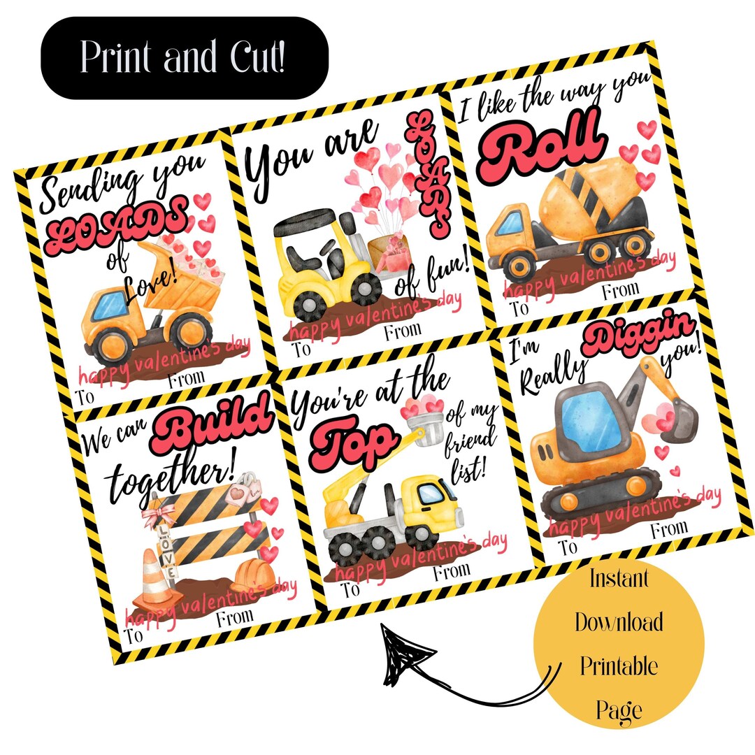 Kid Valentine Cards, Construction Valentine, Boy Valentine, Printable ...