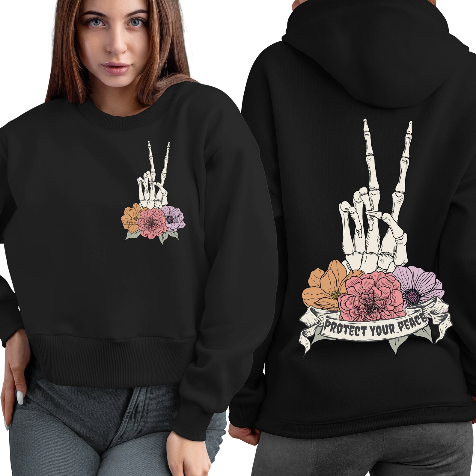 Protect Your Peace Png, Flower Skeleton Png, Peace Sign Skeleton Hand ...