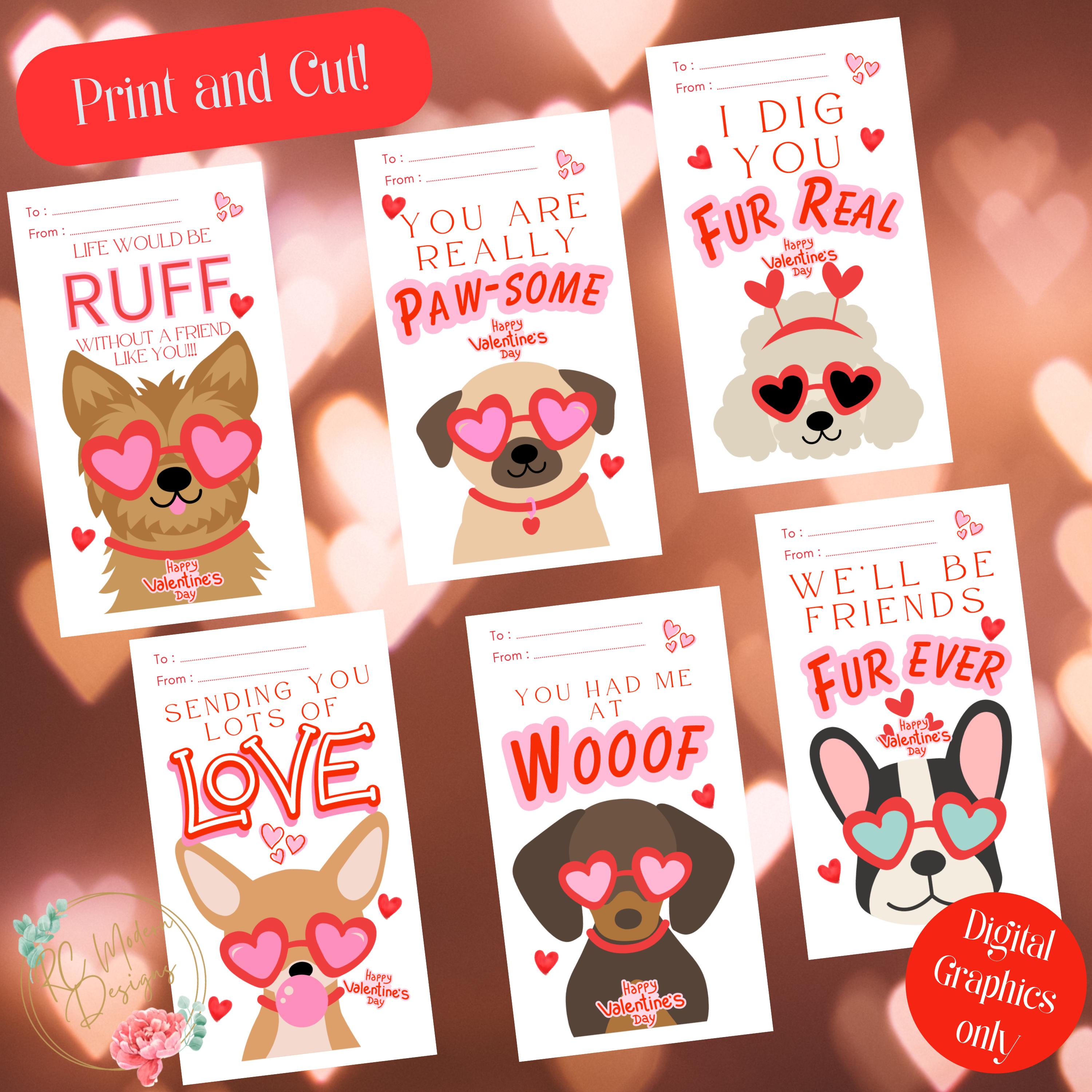 Kid Valentine Cards, Dog Valentines Day, Puppy Heart Glasses, Printable ...