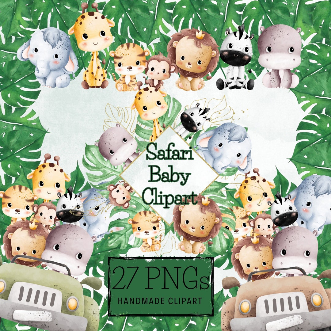 Watercolor Baby Safari Animal Clipart, Safari Animal Baby Nursery PNG ...