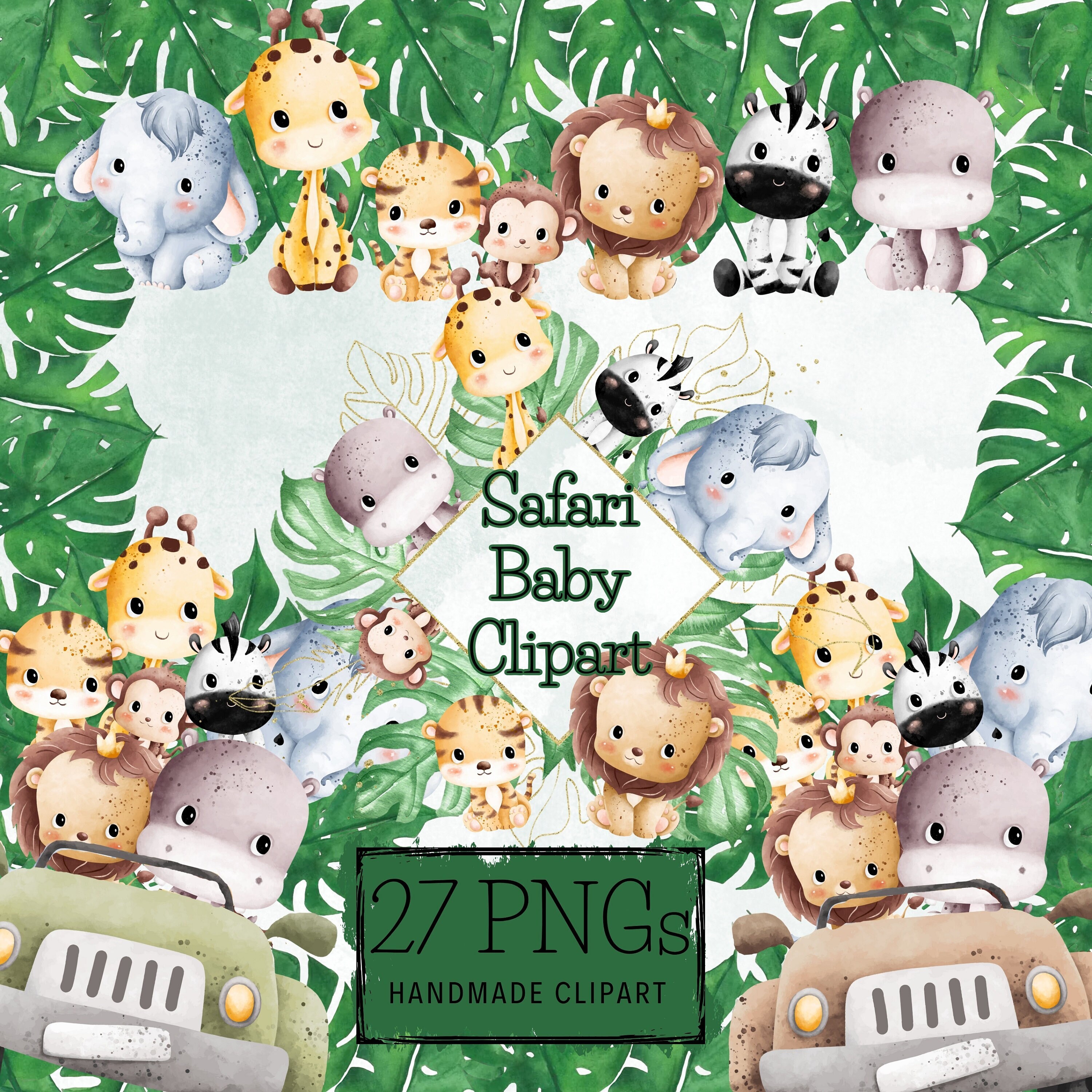 Watercolor Baby Safari Animal Clipart, Safari Animal Baby Nursery PNG ...