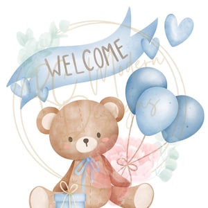 Teddy Bear Baby Shower Baby Shower Bear Clipart Watercolor - Etsy