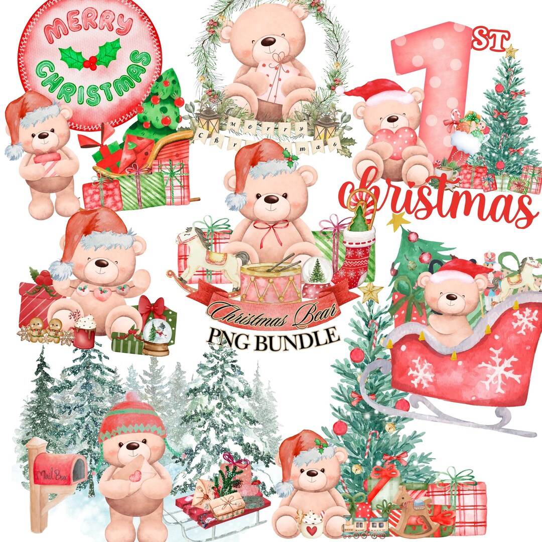 Christmas Teddy Bear PNG, First Christmas Clipart, Christmas Teddy Bear ...