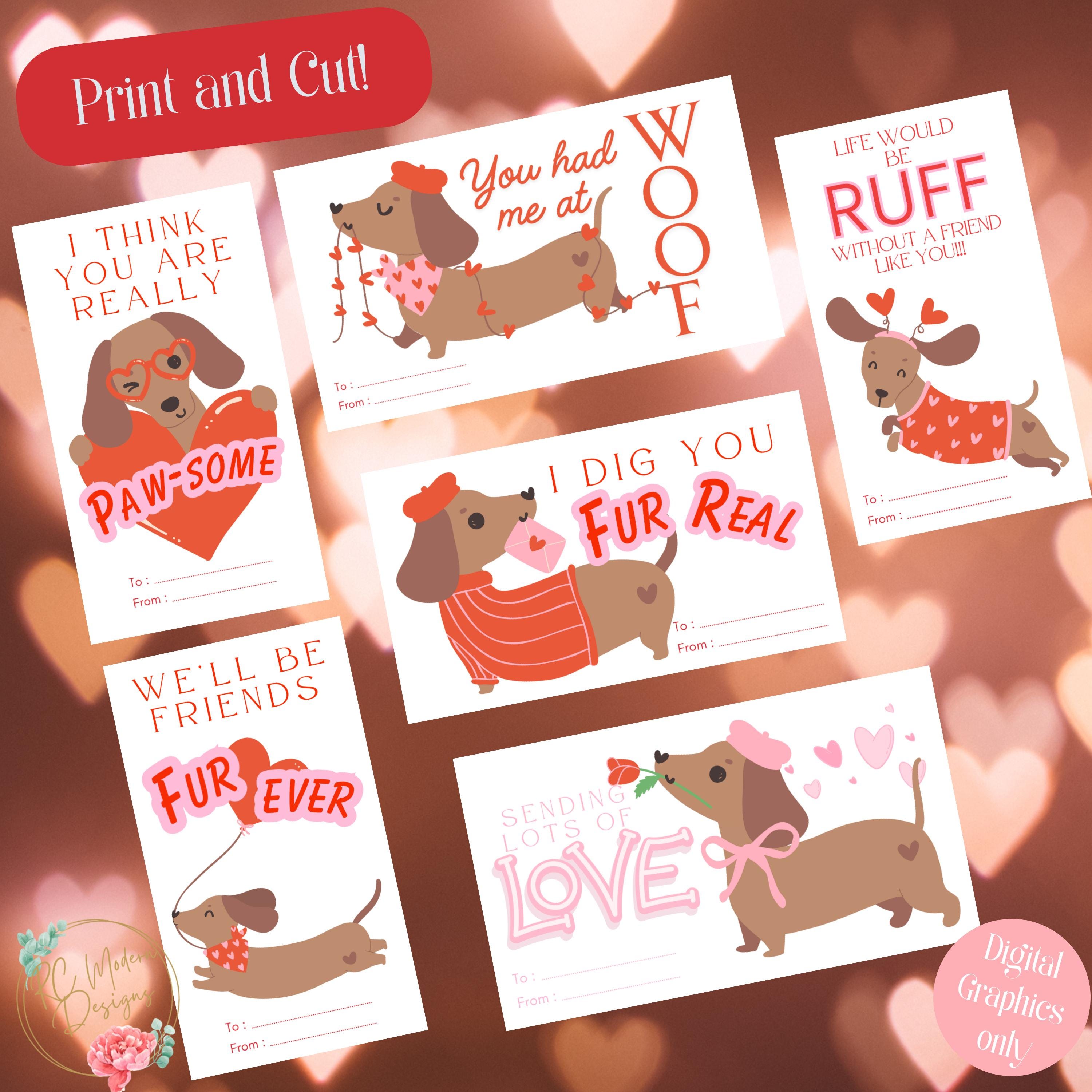 Kid Valentine Cards, Dog Valentine, Dachshund Valentine, Printable ...