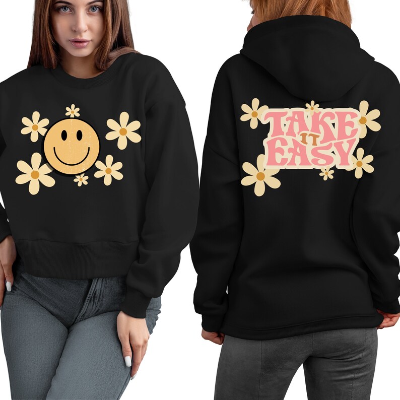 Distressed Smiley Face PNG, Take It Easy PNG, Retro Flower Png, Take It ...