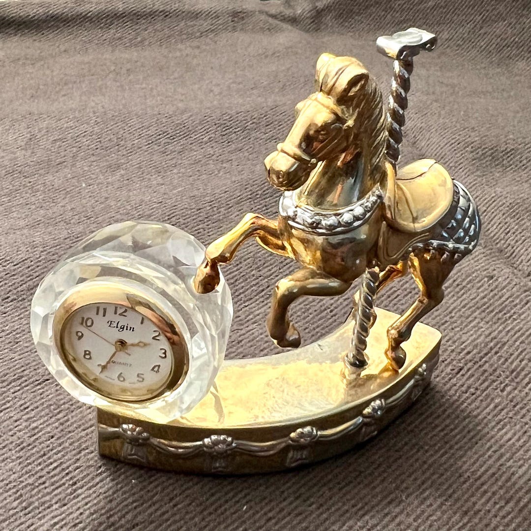 Vintage Elgin Mini Carousel Horse Clock Quartz New Battery Original Box ...