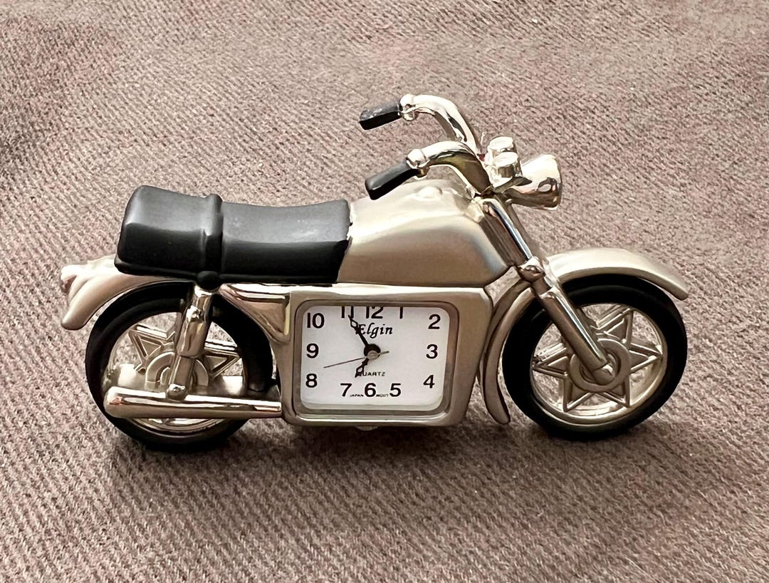 Vintage Elgin Desk Clock Motorcycle Quartz Battery Just Replaced Runs ...
