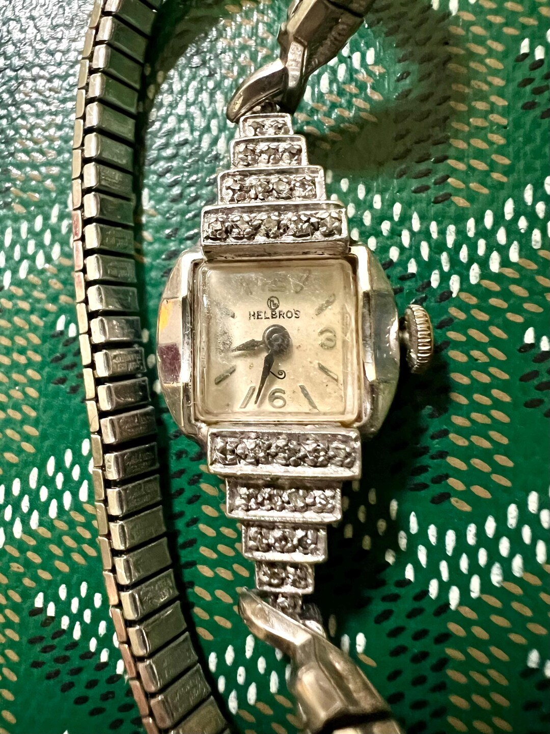 Helbros Ladies Diamond Watch Vintage 10K Rolled White Gold Plated Works ...
