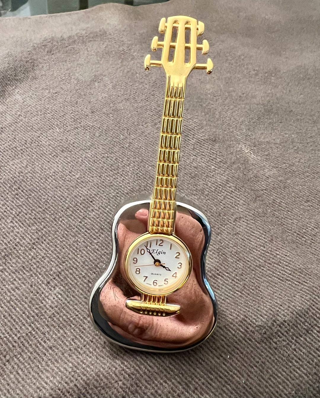 Vintage Elgin Mini Table Clock Guitar Runs Perfect New Battery Replaced ...