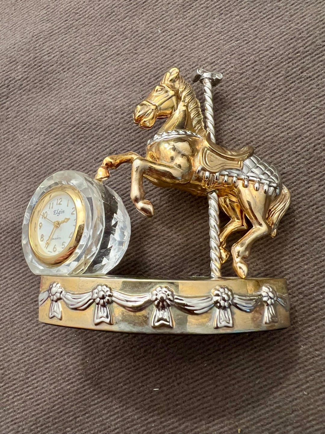 Vintage Elgin Mini Carousel Horse Clock Quartz New Battery Original Box ...