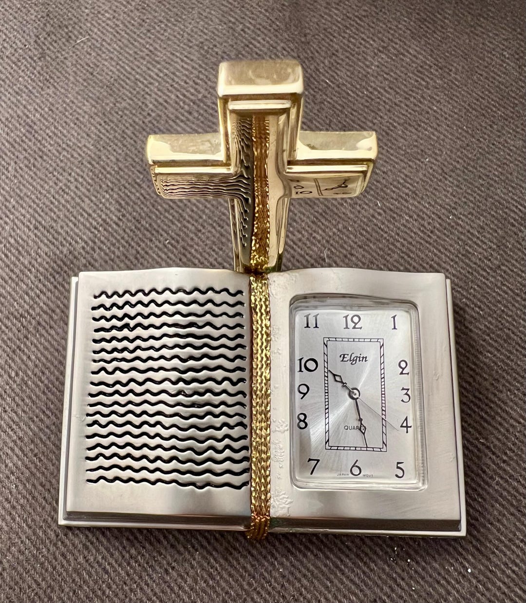 Vintage Elgin Desk Clock Religious Quartz New Battery Original Box and ...