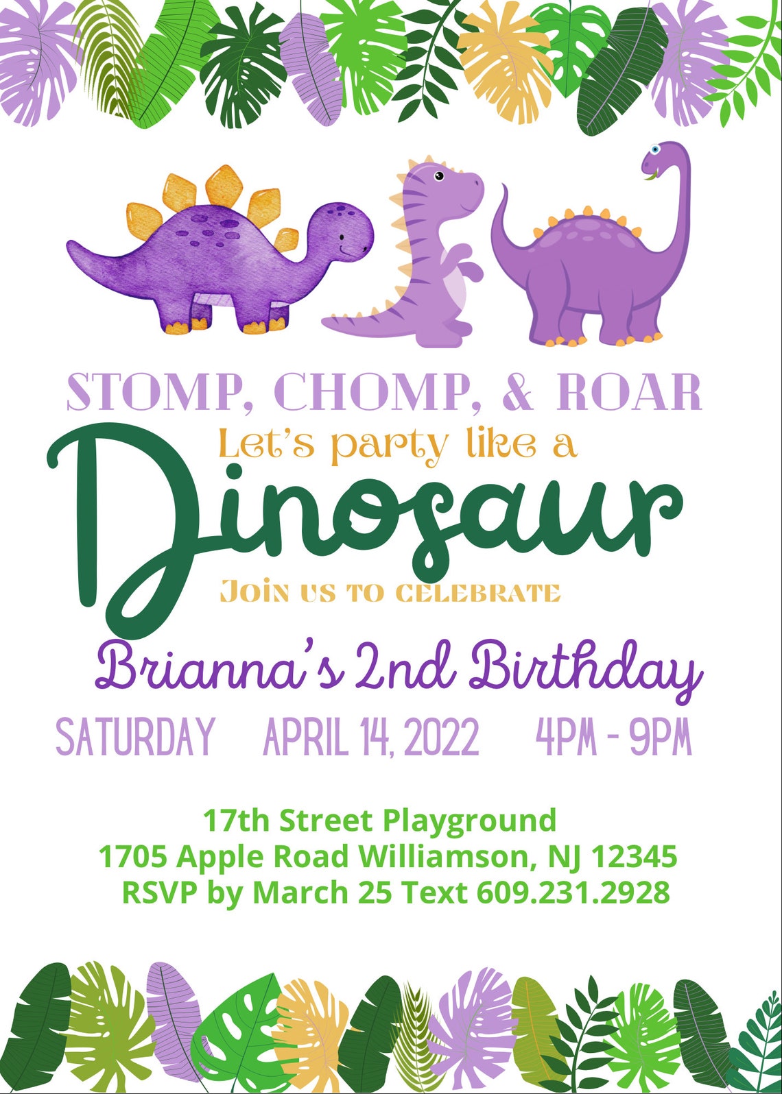 Stomp, Chomp, and Roar Birthday Invitation Template Download - Etsy