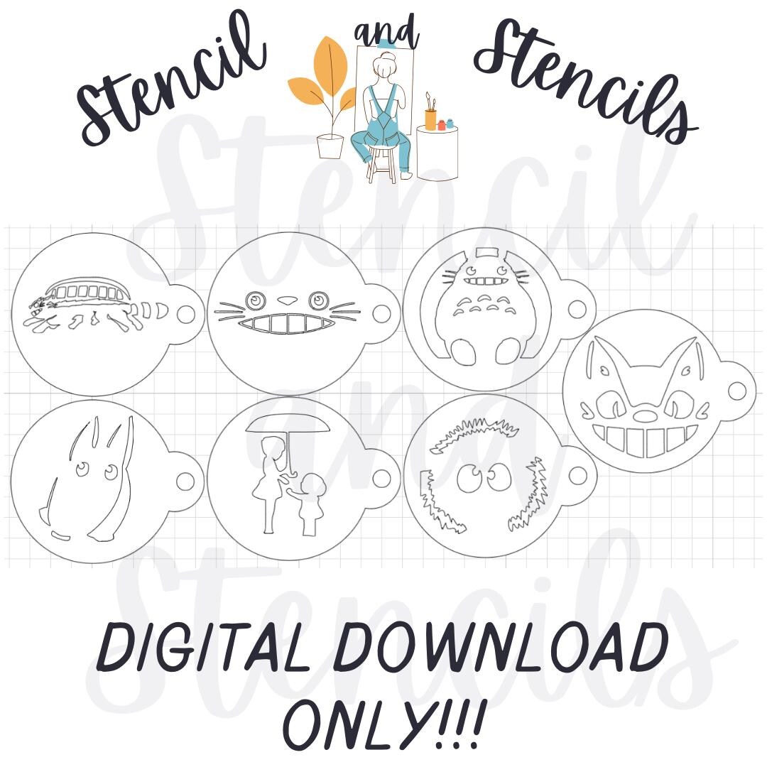 Ghibli Totoro Stencil Templates SVG JPG Vector Files Mylar Cutting Face ...