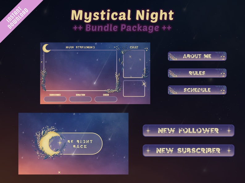 Animated Mystical Night Stream Overlay Package for Twitch / Youtube - Etsy