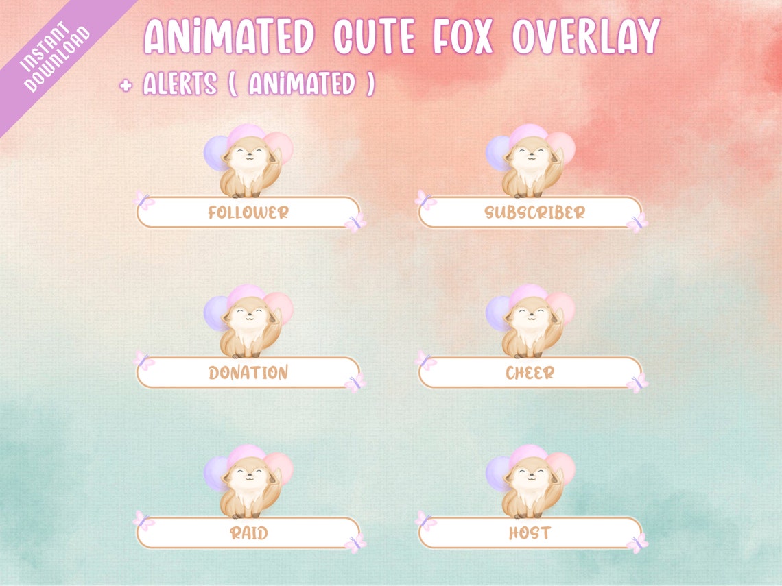Animated Cute Cloudy Fox Stream Overlay for Twitch / Youtube With ...