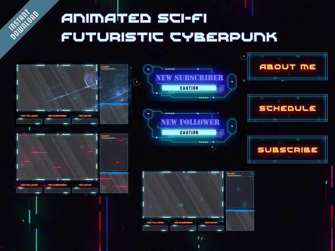 Animated Sci-fi Futuristic Cyberpunk Stream Overlay for Twitch ...