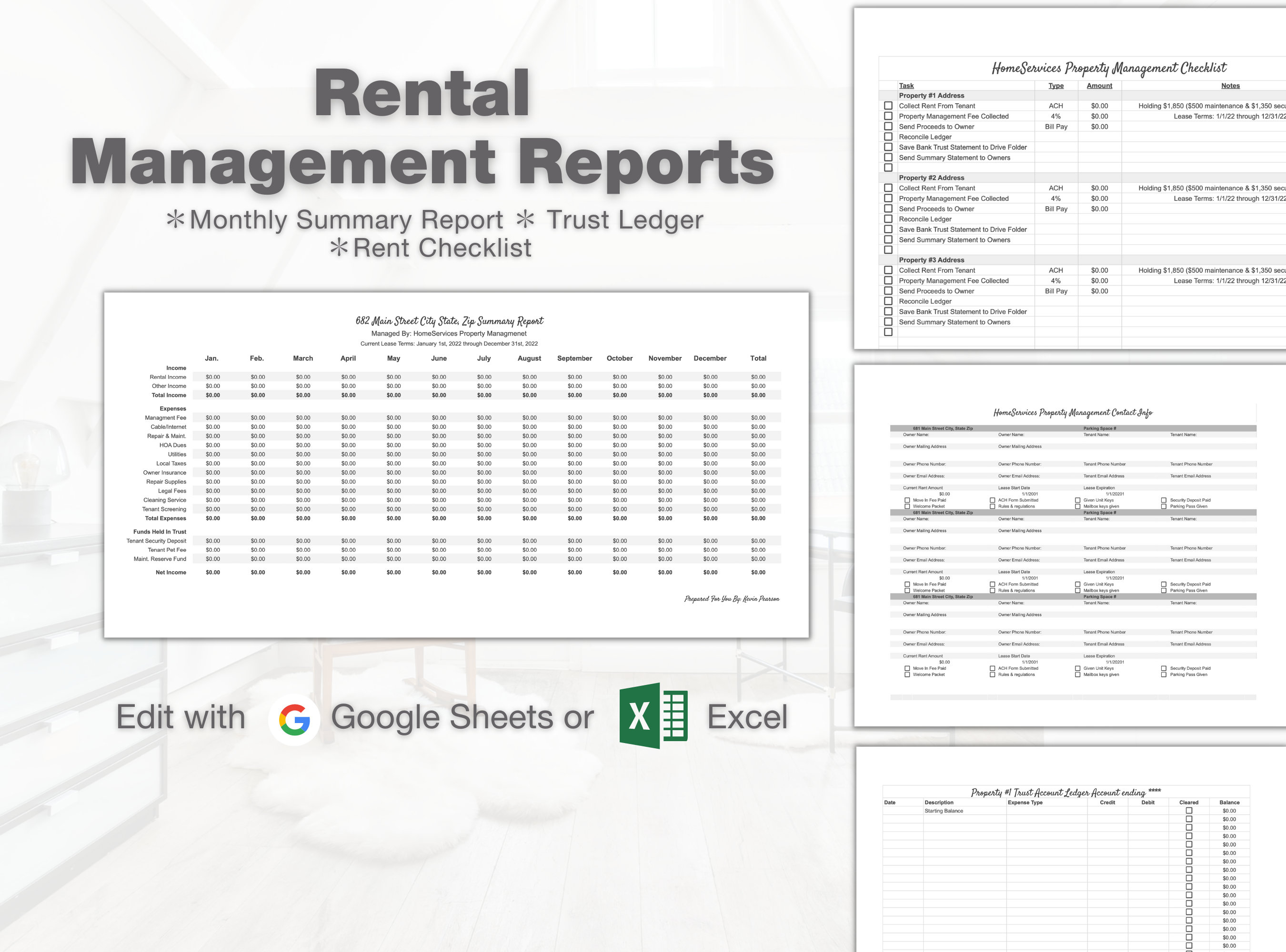 Property Management Template: Rental Summary Report, Trust Ledger (edit ...