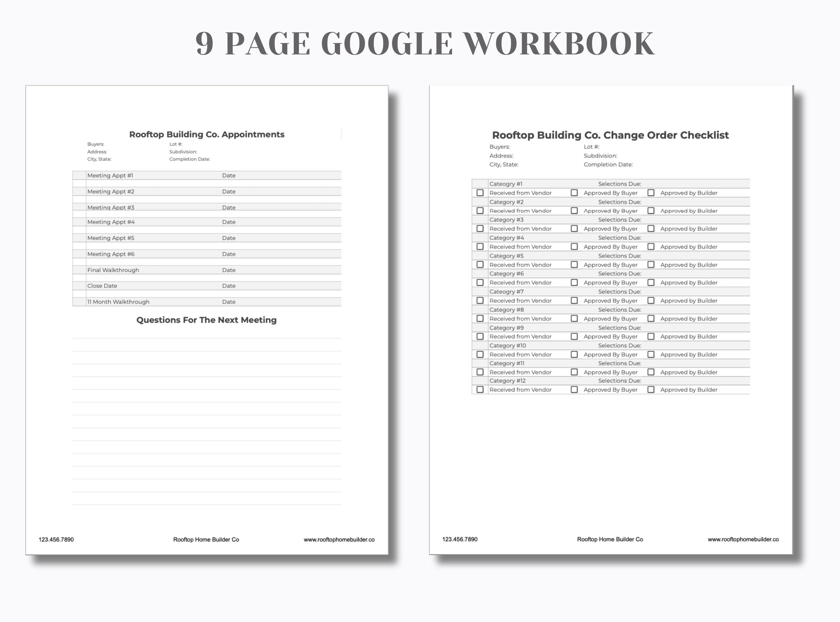 New Construction Change Order Workbook: Home Builder Template (google ...