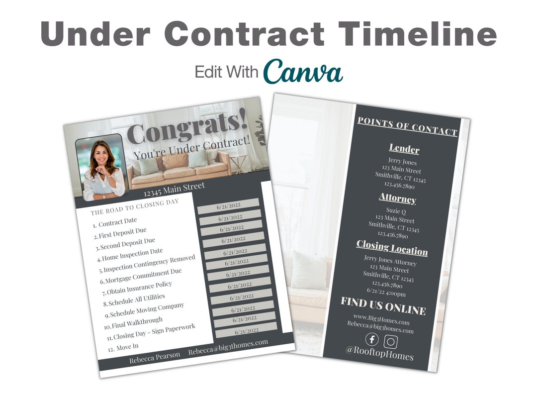 Real Estate Under Contract Timeline, Contacts Template, Realtor ...