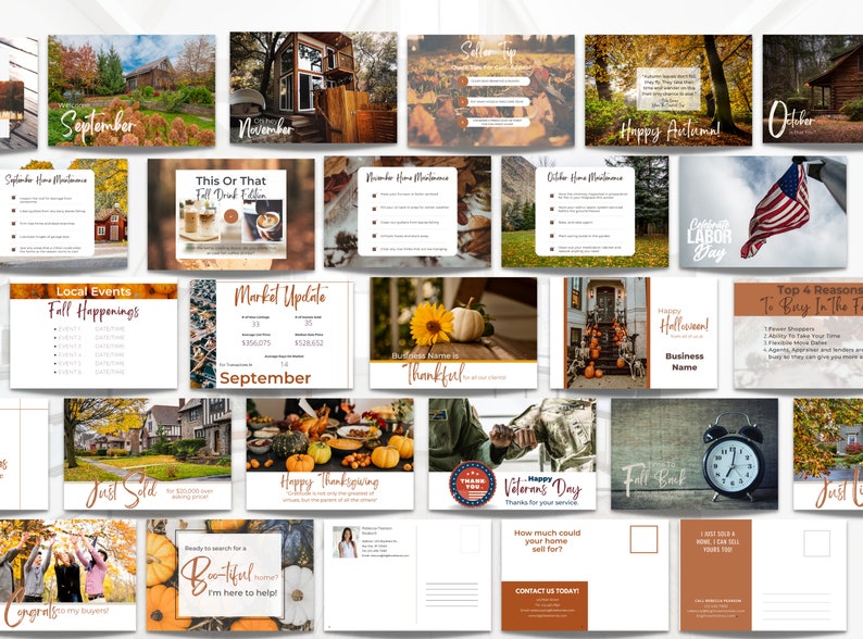 Fall Postcard Templates Halloween Postcard Thanksgiving - Etsy