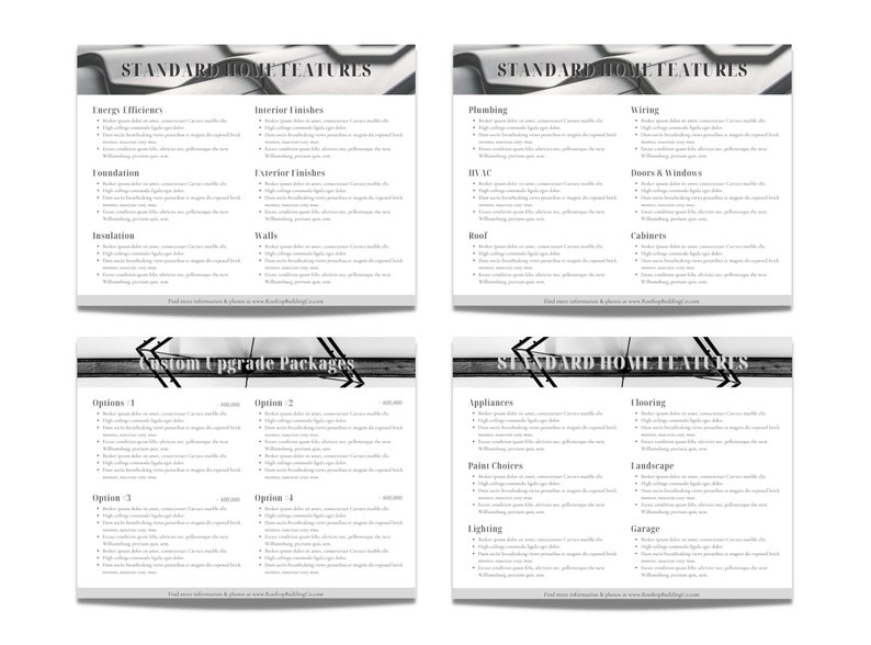 Home Builder Standard Feature Sheet, Custom Builder Upgrades, New ...