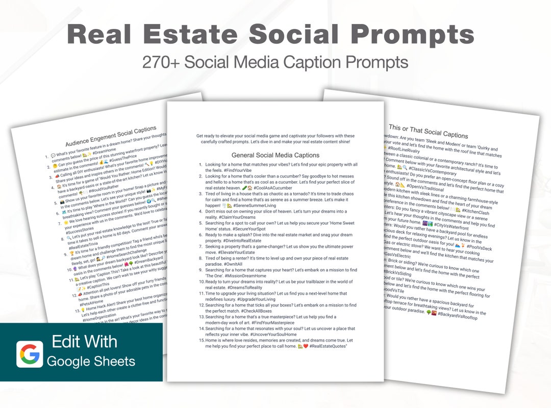 Real Estate Social Caption Prompts, 270 Social Media Prompts, Real ...