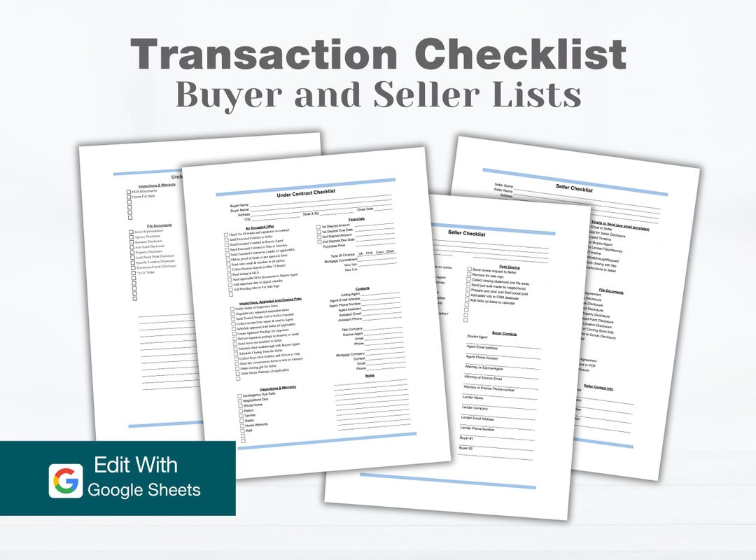 Real Estate Transaction Checklist: Listing & Buyer File (google Sheets ...