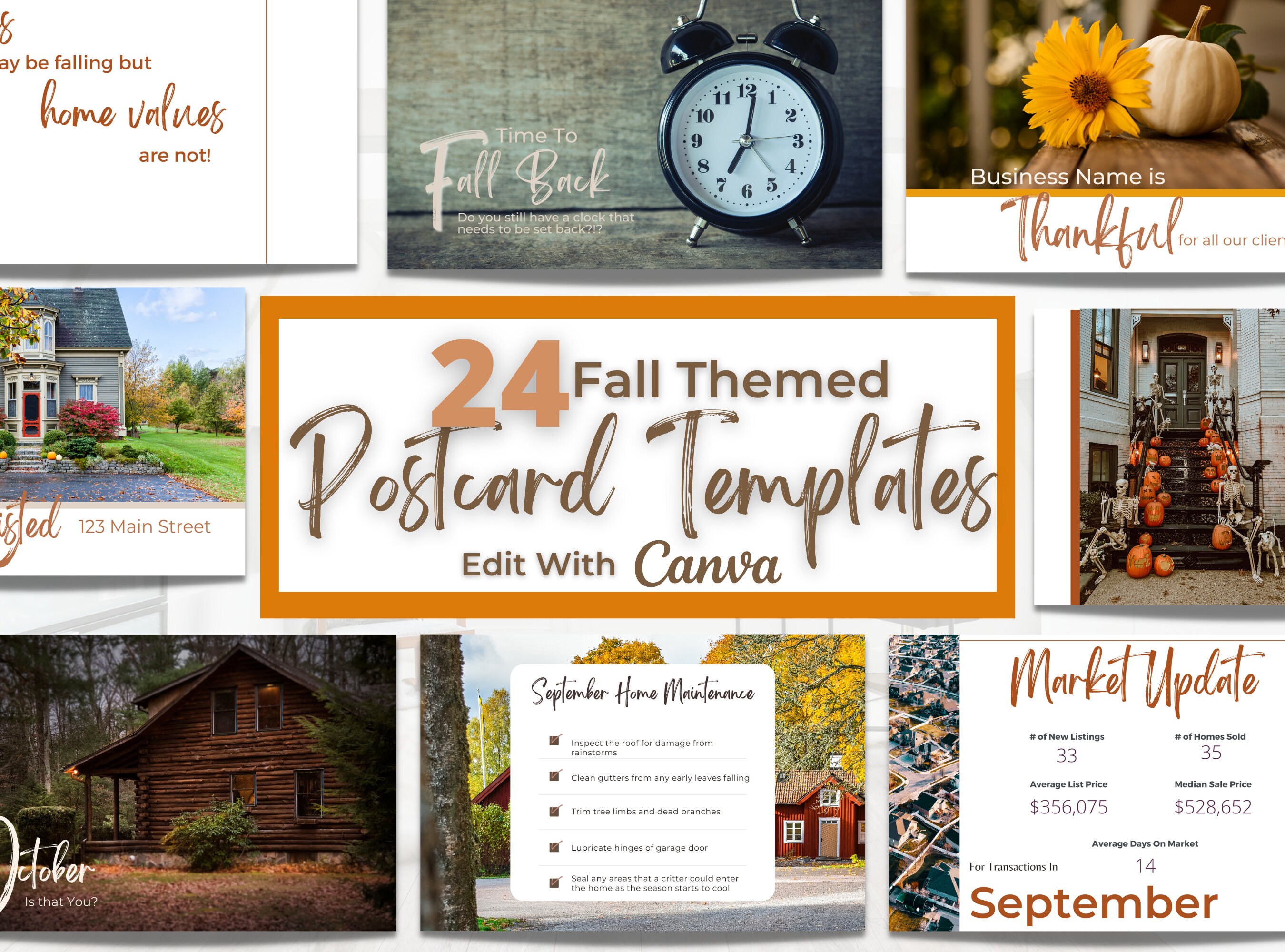 Fall Postcard Templates Halloween Postcard Thanksgiving - Etsy