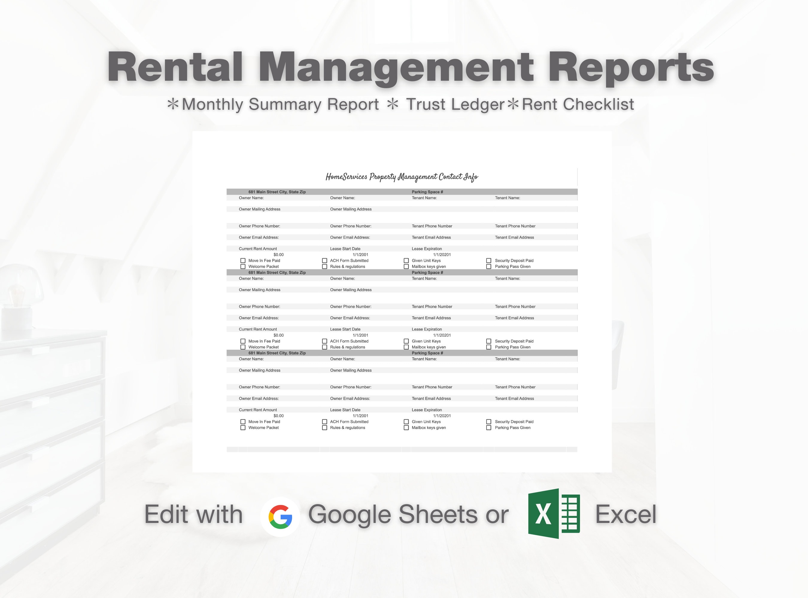 Property Management Template: Rental Summary Report, Trust Ledger (edit ...