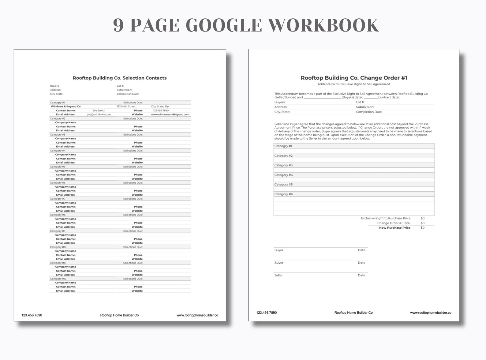 New Construction Change Order Workbook: Home Builder Template (google ...
