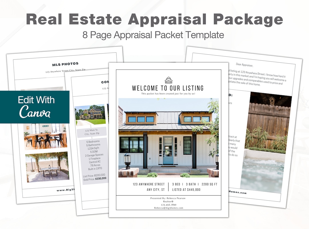 Real Estate Appraiser CMA Template: 8-page Realtor Marketing (canva) - Etsy