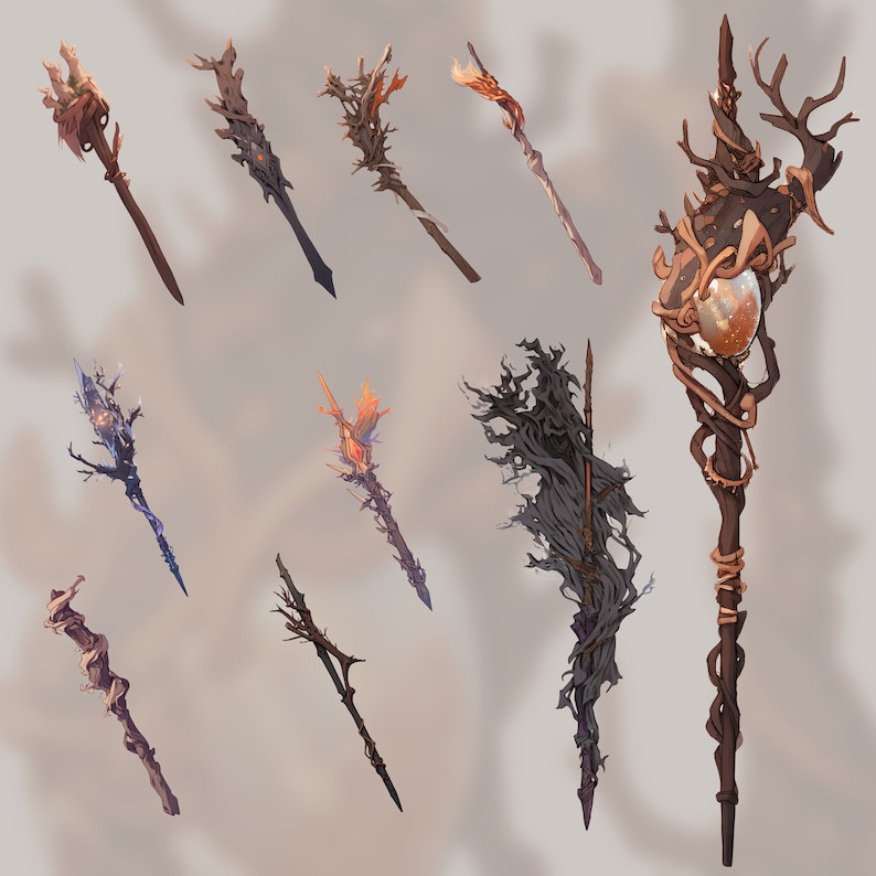 Gnarled Staffs Pack | 20 Dark Fantasy Staves | Png | Cutouts ...