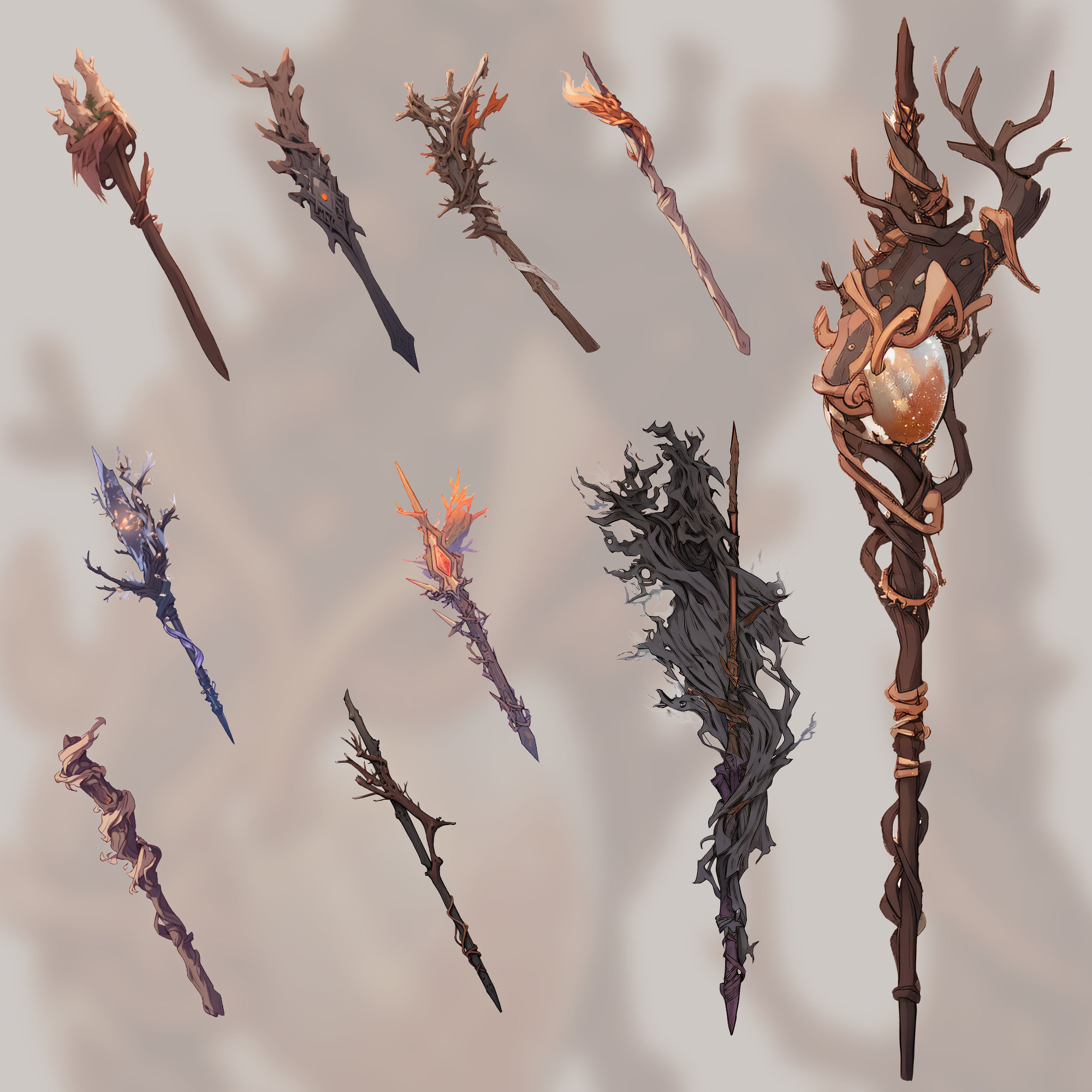 Gnarled Staffs Pack | 20 Dark Fantasy Staves | Png | Cutouts ...