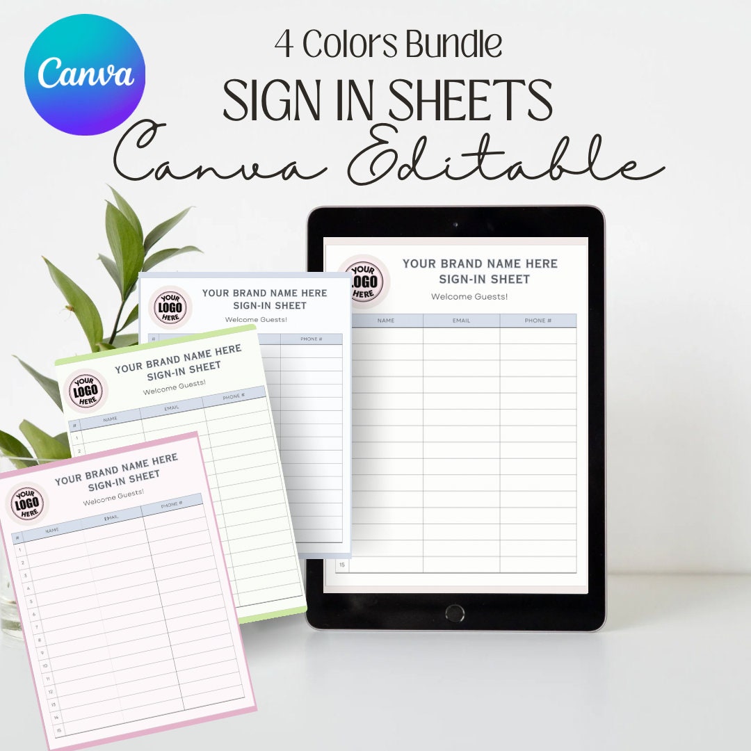 Canva Editable Sign in Sheets Bundle 4 Different Colors - Etsy