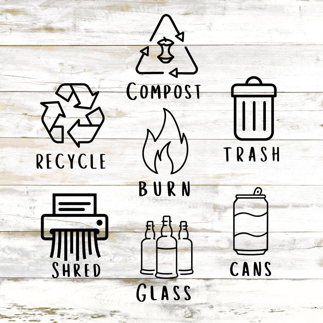 New! Trash, Recycle, Compost, Burn, Glass, Shred Vinyl Decal Stickers ...