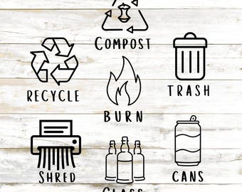 Trash, Recycle, Compost Decal Set, Trash Can Labels, Business Signage ...