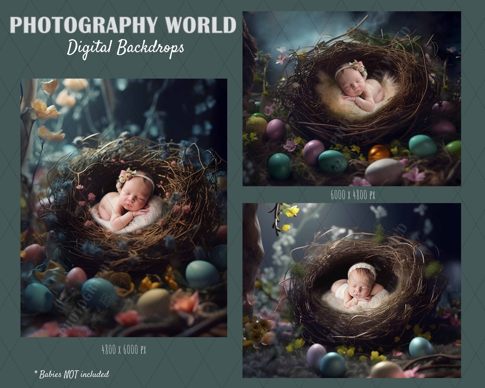 Newborn Digital Backdrop for Photographers, Easter Egg Nest Digital ...