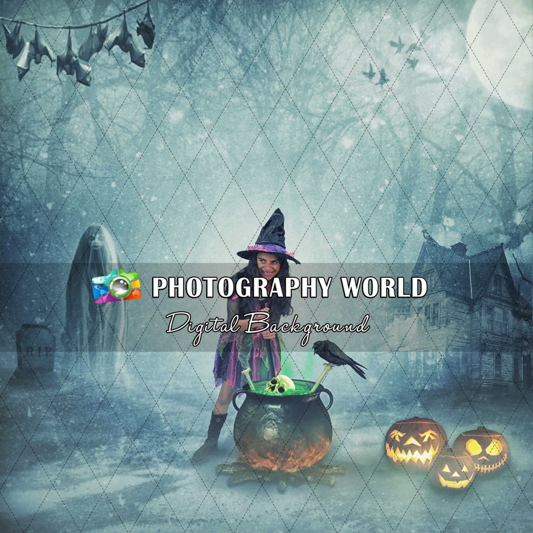 Halloween Spooky Night Digital Background, Digital Backdrop Composite ...