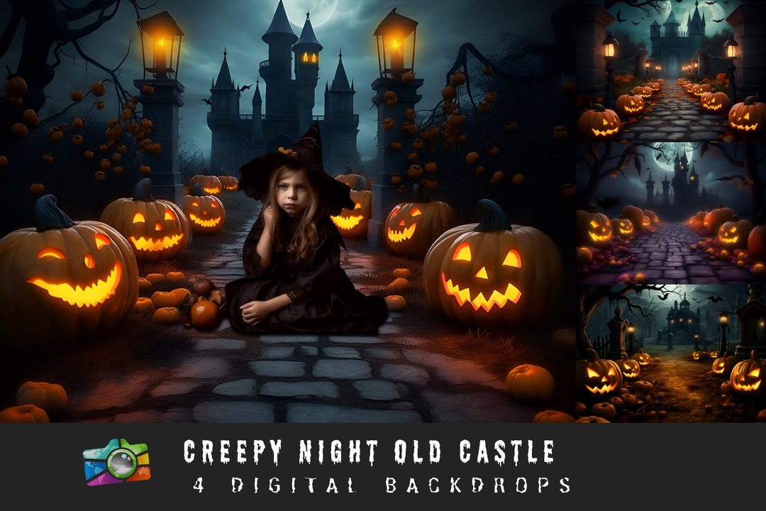 Creepy Night Digital Background, Digital Backdrop, Old Castle ...
