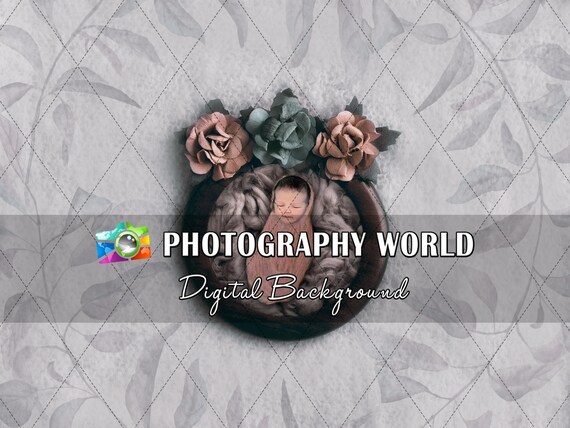 Grey Newborn Digital Background With Flowers Backdrop - Etsy