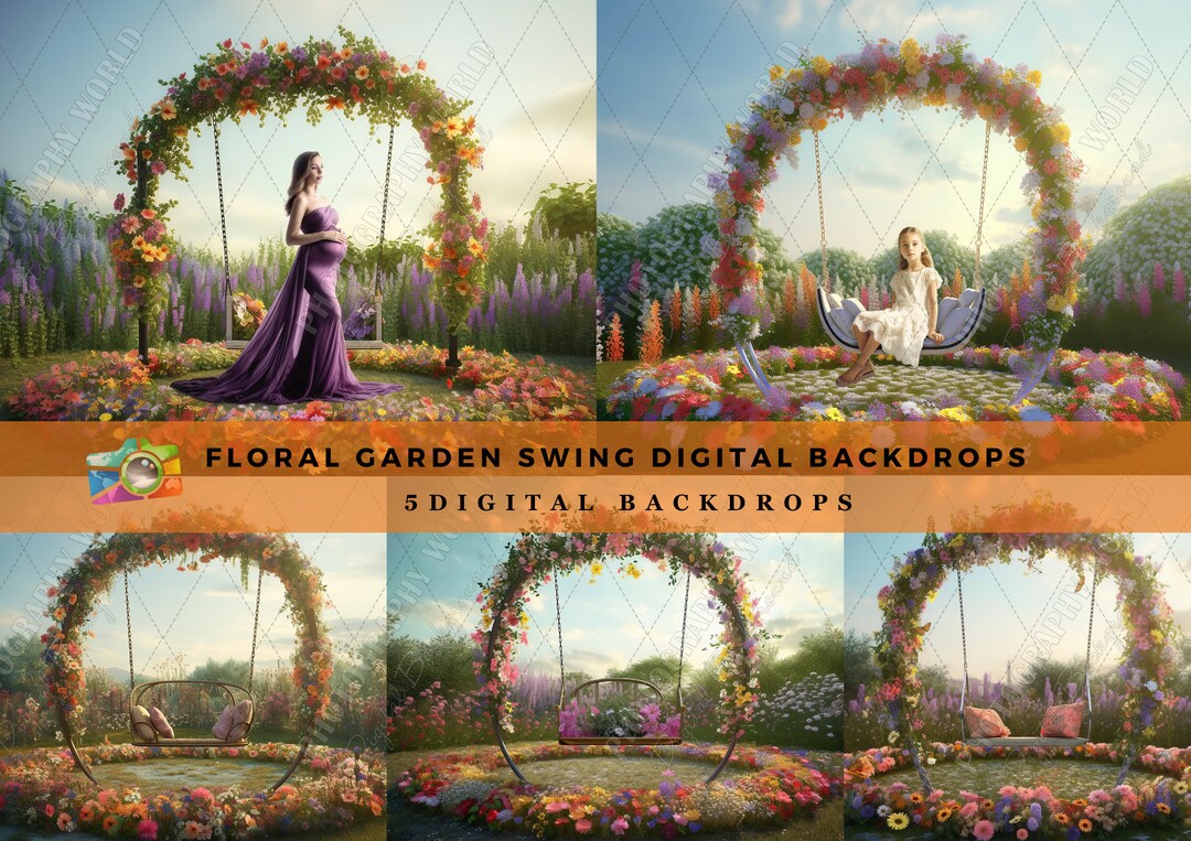 Floral Garden Swing Digital Backdrops, Maternity Digital Backdrops ...