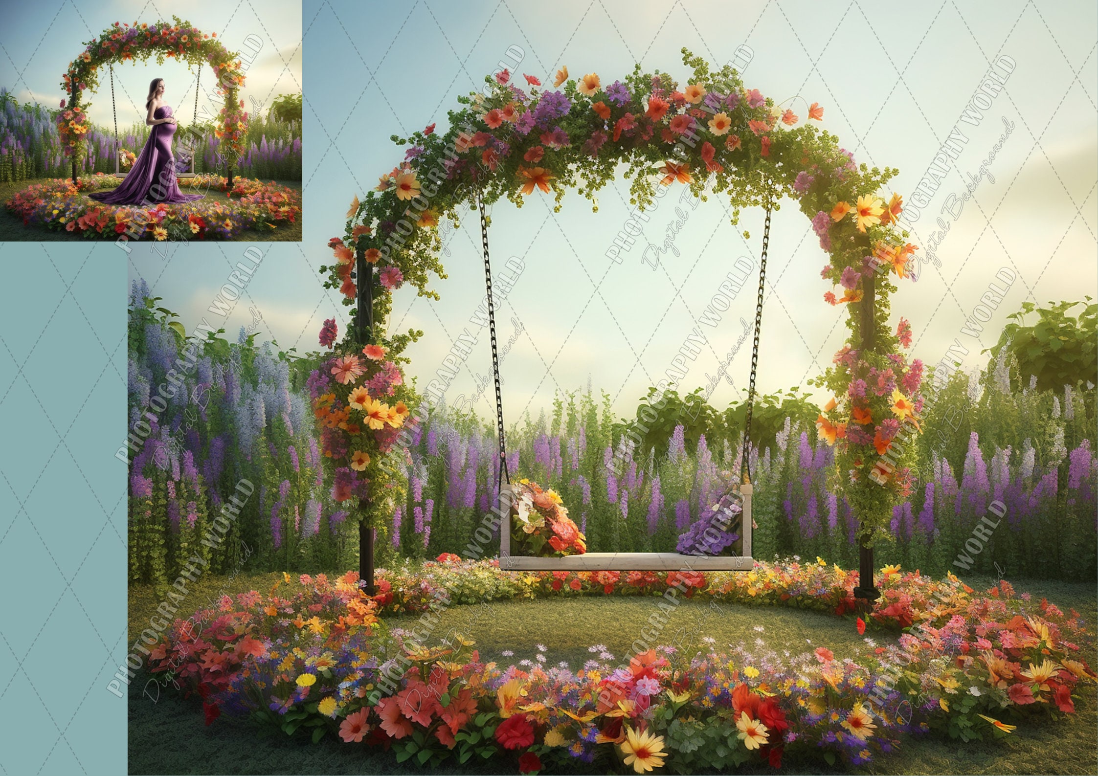 Floral Garden Swing Digital Backdrops Maternity Digital - Etsy