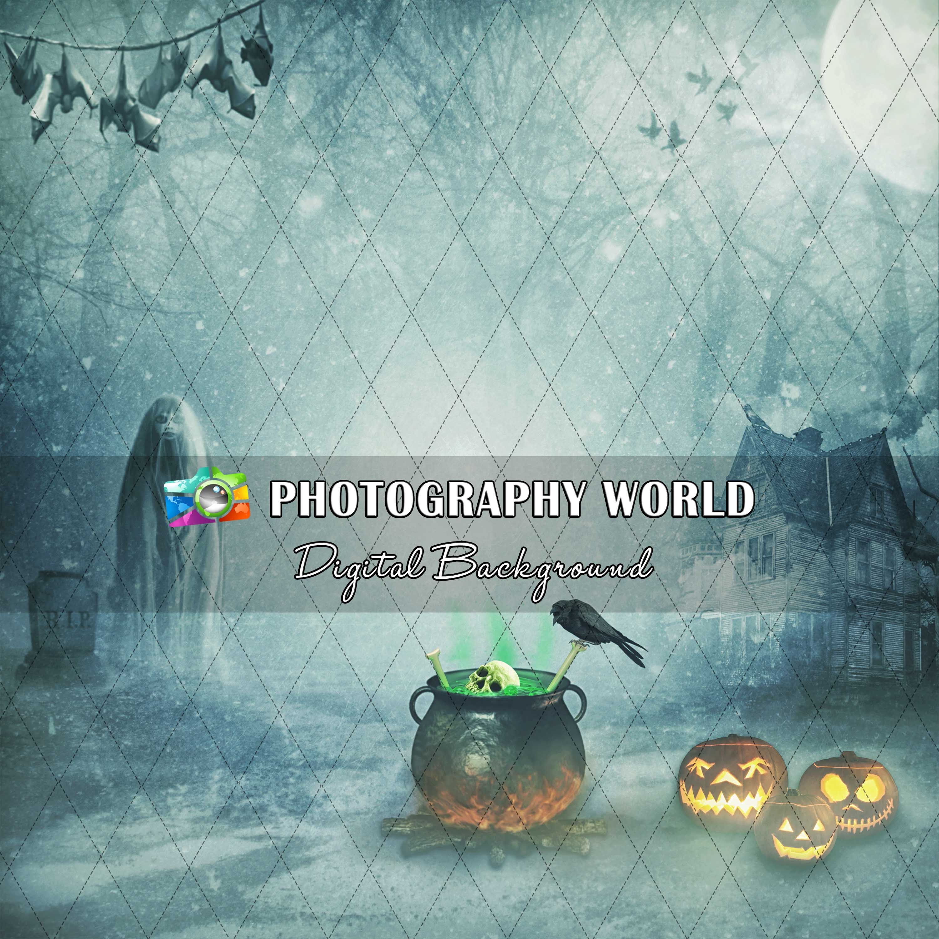 Halloween Spooky Night Digital Background, Digital Backdrop Composite ...