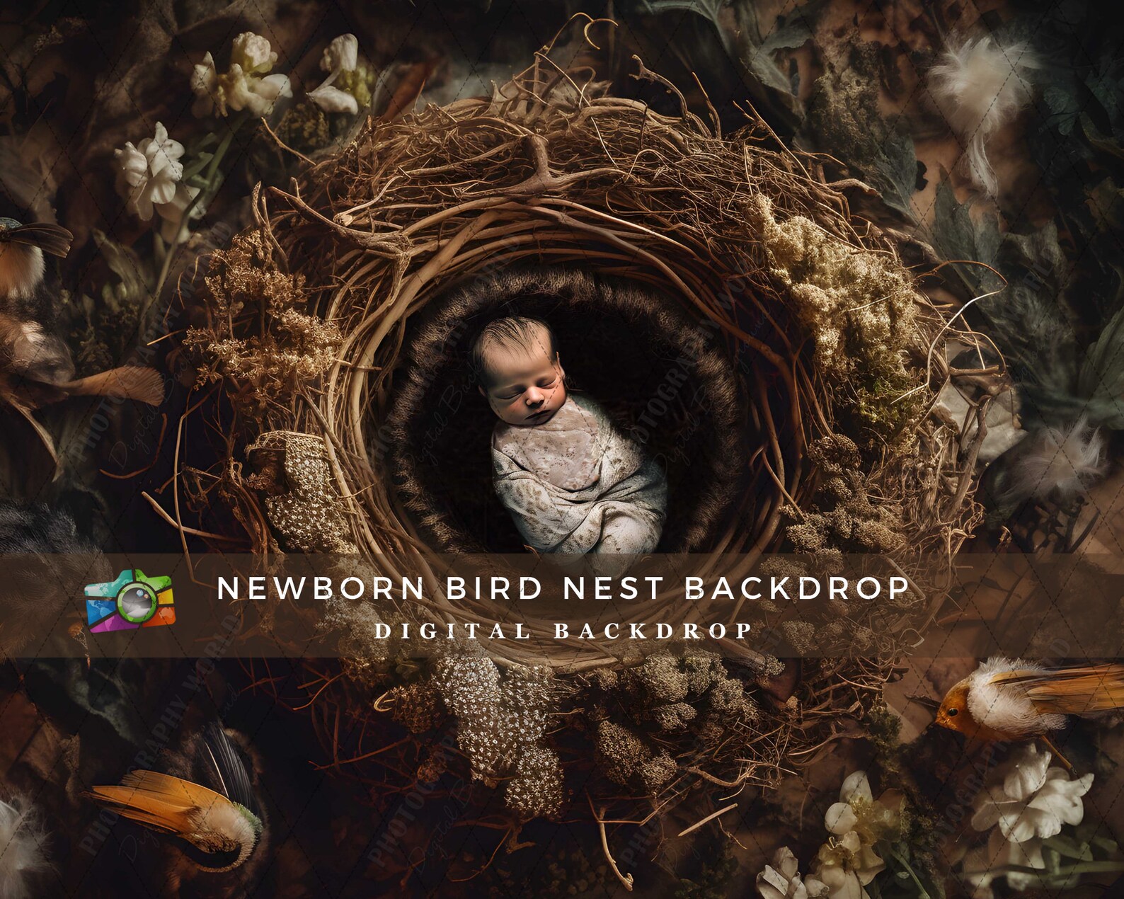Newborn Digital Backdrop for Photographers - Easter Bird Nest Newborn ...