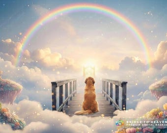 Rainbow Bridge to Heaven Pet Memorial Digital Backdrop, Remembrance ...