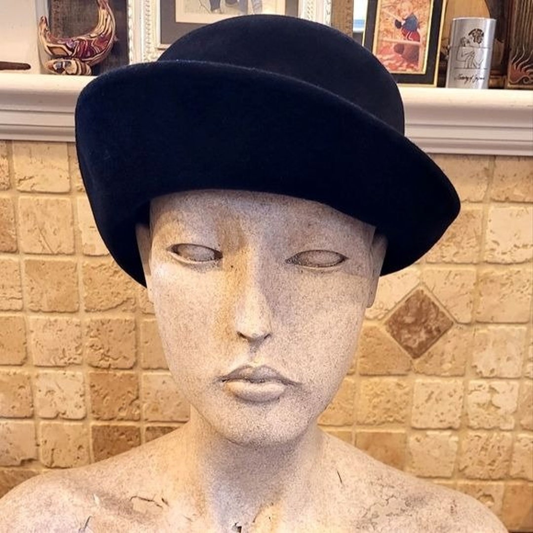 Jacki Vintage Black Felt Asymetrical Brim Hat - Etsy