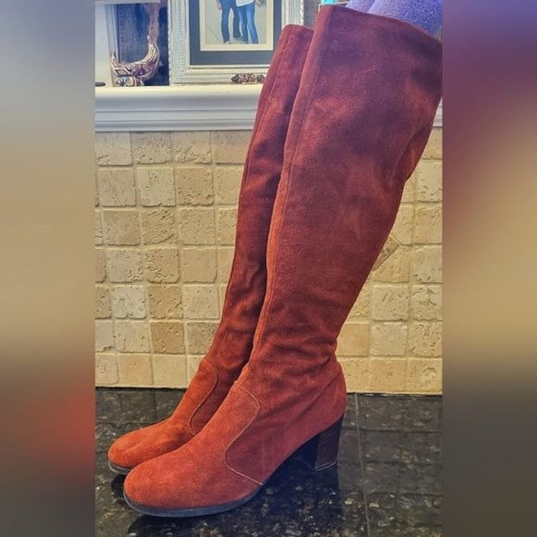 Vintage 1970s Tall Burnt Orange Suede Heeled Boots Size 6.5 - Etsy