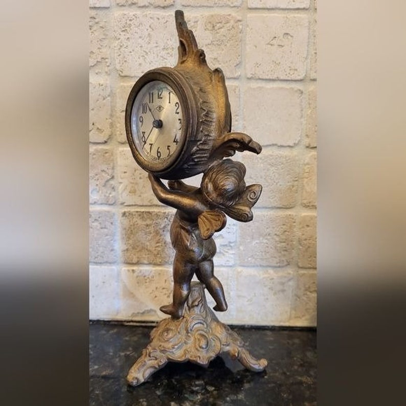 Antique Waterbury Art Nouveau Bronze Cherub Mantle / Table Clock - Etsy