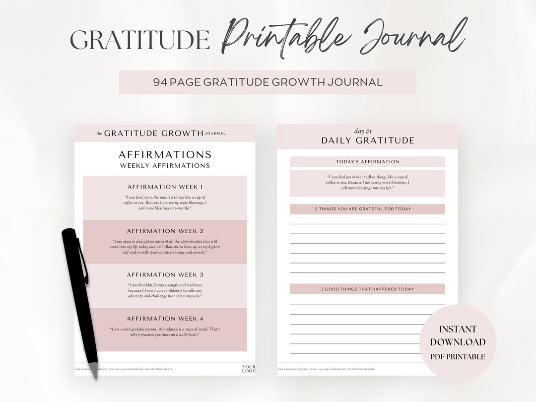 Printable Gratitude Journal, Daily Gratitude Pages, Daily Reflection ...